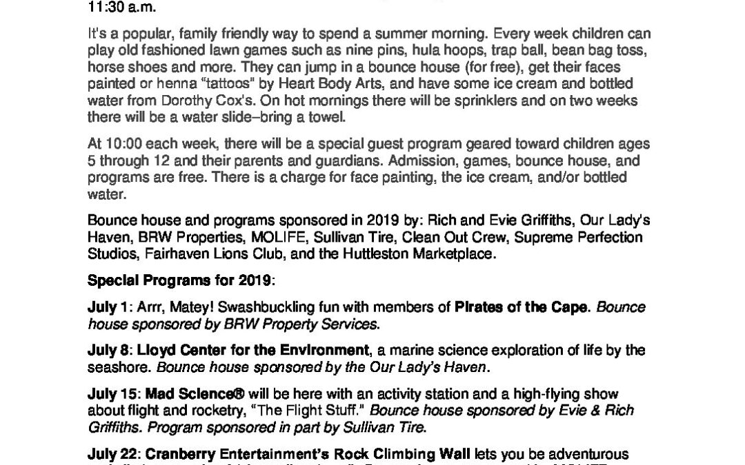 Fairhaven Summer Fun 2019 - Explore New Bedford